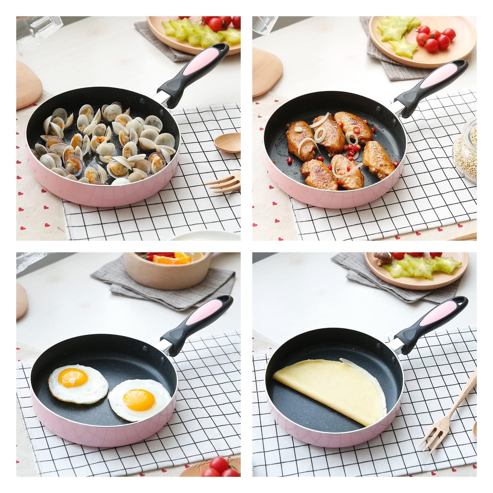 RATWIA Nonstick Frying Pan,Mini Egg and Omelet Pan-6 Inch, Induction Skillet Stone Coating Multipurpose Pan,PFOA Free,Pink