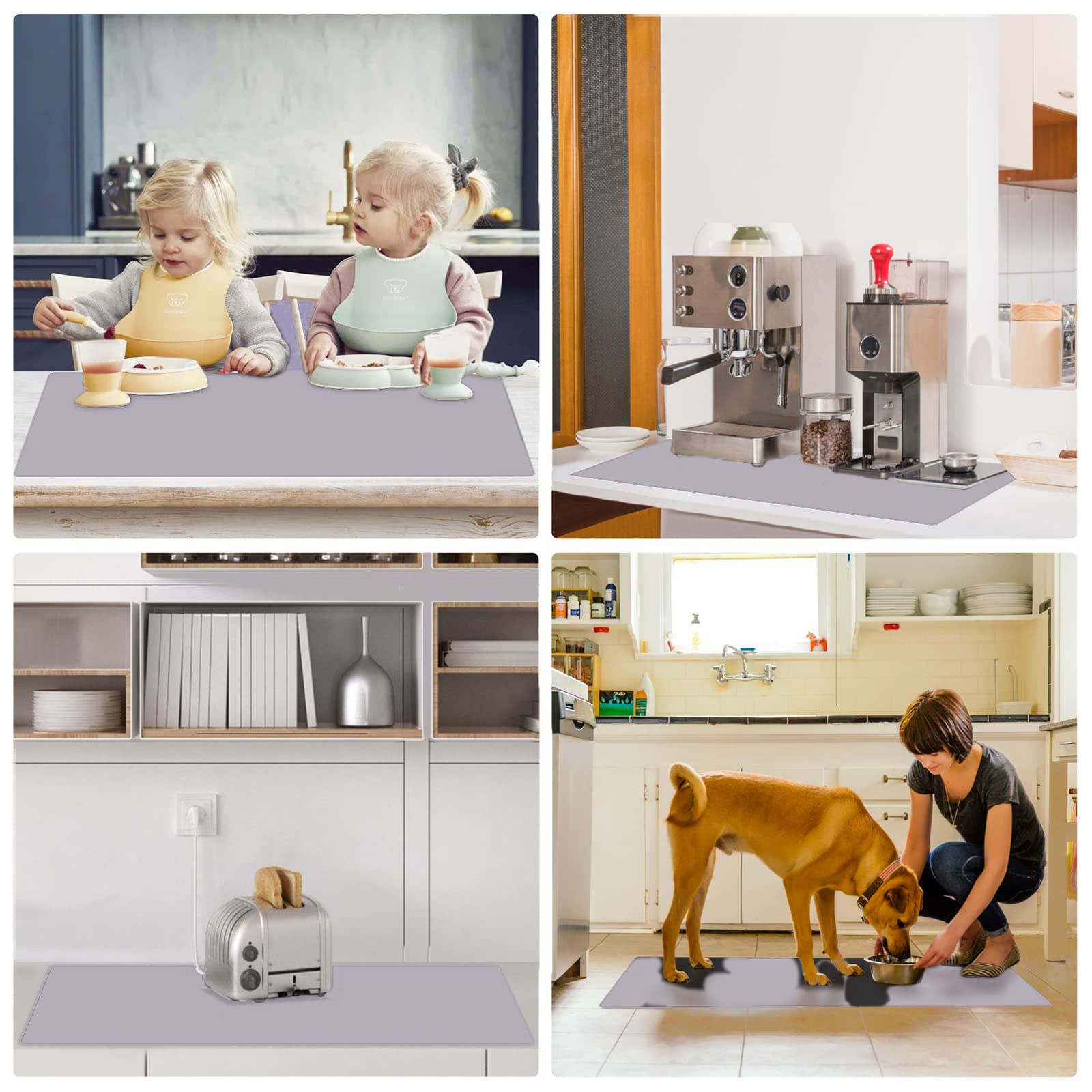 Tsshmhwl 27.6" x 19.8" Large Silicone Kitchen Counter Mat, Placemat Non-Slip Heat Resistant Mat, Air fryer,Oven Microwave, Cutting Board, Coffee Maker, 1MM Thick Countertop Protector (grey)…