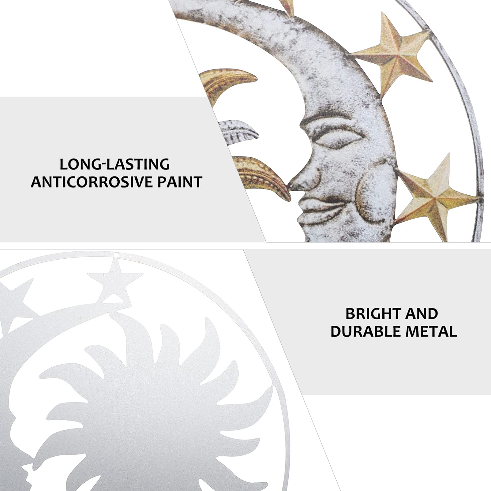 Operitacx Metal Sun Moon Star Wall Art Sun Face Wall Sculptures Hanging Decor Artistic Farmhouse Decoration for Outdoors Kitchen Patio Porch
