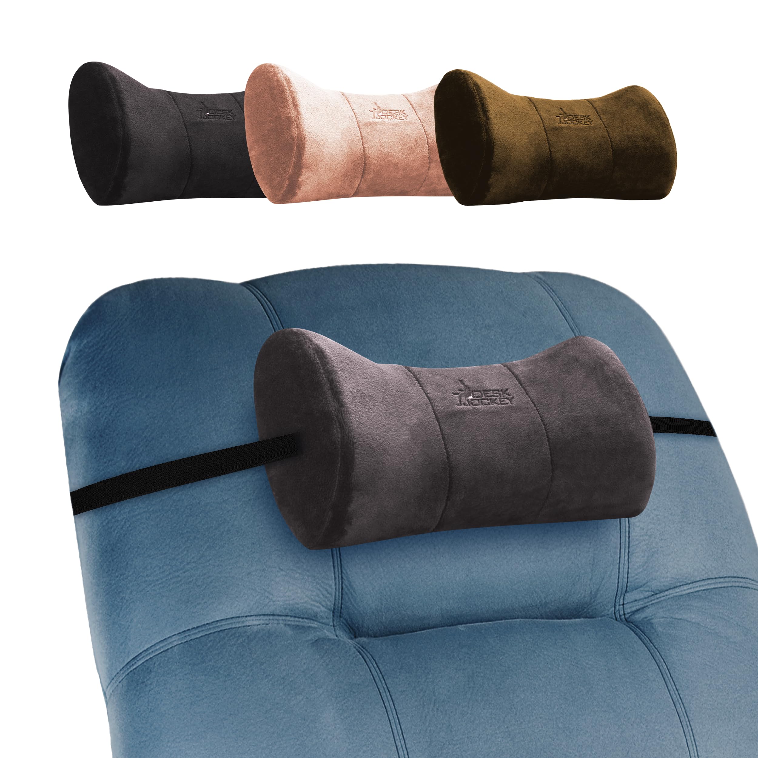 Neck Pillow Headrest Support Cushion - Clinical Grade Memory Foam for Chairs, Recliners, Driving Bucket Seats (Plush Velvet, Gray)