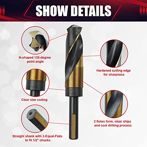 wesleydrill 1" Reduced-Shank Drill Bit,1/2 Inch Shank Silver and Deming Industrial Drill Bit,Fit for Home DIY,Engineering and Woodworking