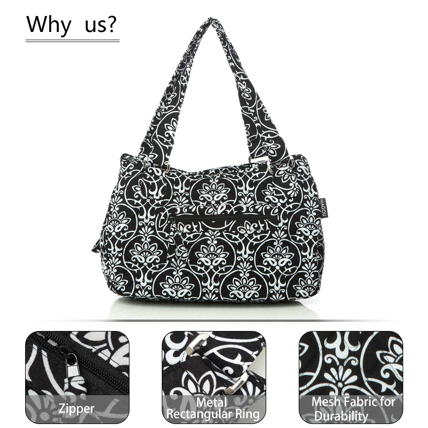 MAGOU Handle Bags Shoulder Bag - Quilted Cotton Tote Bag, Soft Lightweight Purse Handbag