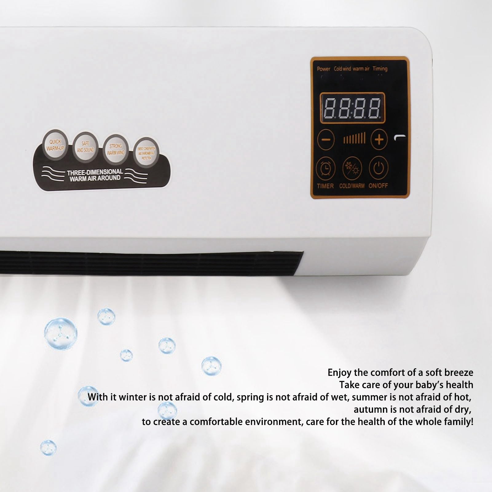 Wall Mounted Heate Mobile Small Wall Heater Natural Wind and Warm Air Blower Heating Machine Wide Angles Mobile Small Easy-Mount Heater Air Heater Use US Plug 110V 40-50℃