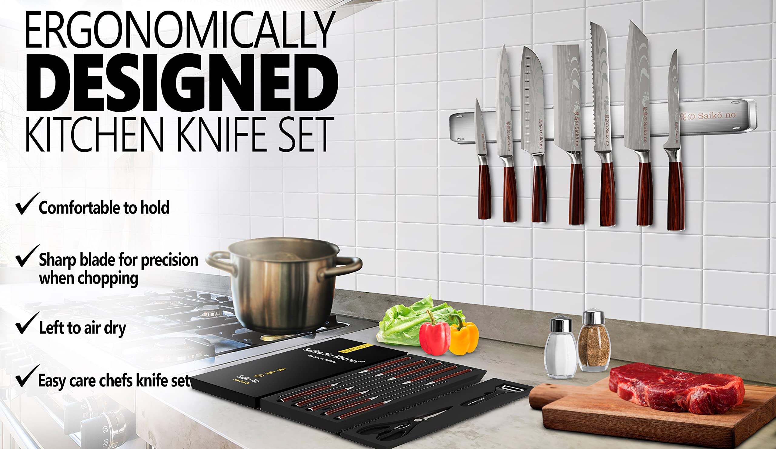 Saiko No 12pcs β Home Professional Chefs Knife Set β Ultra Sharp 440C Stainless Steel Kitchen Knife Set β Japanese Knife Set with Pakkawood Handle β Professional Knife Set in Gift Box