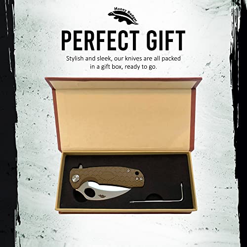 Western Active Honey Badger Pocket Knife, EDC Claw Hawkbill Folding Utility Knife, EDC Knife with Stainless Steel Blade, Claw Pocket Knives, Reversible Pocket Clip - 3.4" (Claw Smooth Large Tan)