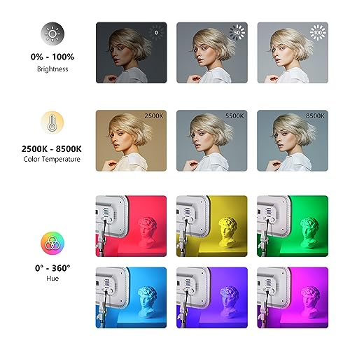 NEEWER 18.3" RGB LED Video Light Panel with App Control Stand Kit 2 Packs, 360° Full Color,60W Dimmable 2500K~8500K RGB168 LED Panel CRI97+ with 17 Scene Effect for Game/YouTube/Zoom/Photography,White