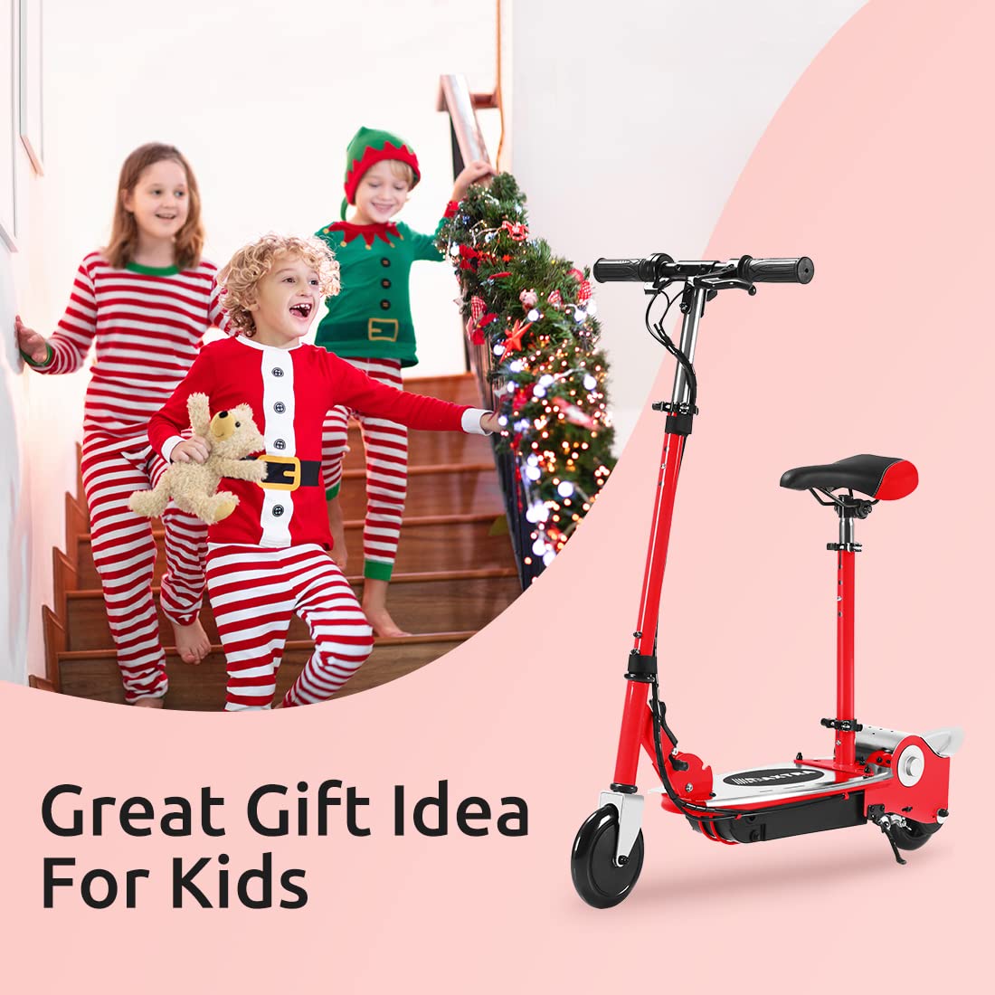 MAXTRA E120 Electric Scooter with Removable Seat, 60 Mins Long Battery Life & up to 10mph, Adjustable Height for Kids Ages 6-12