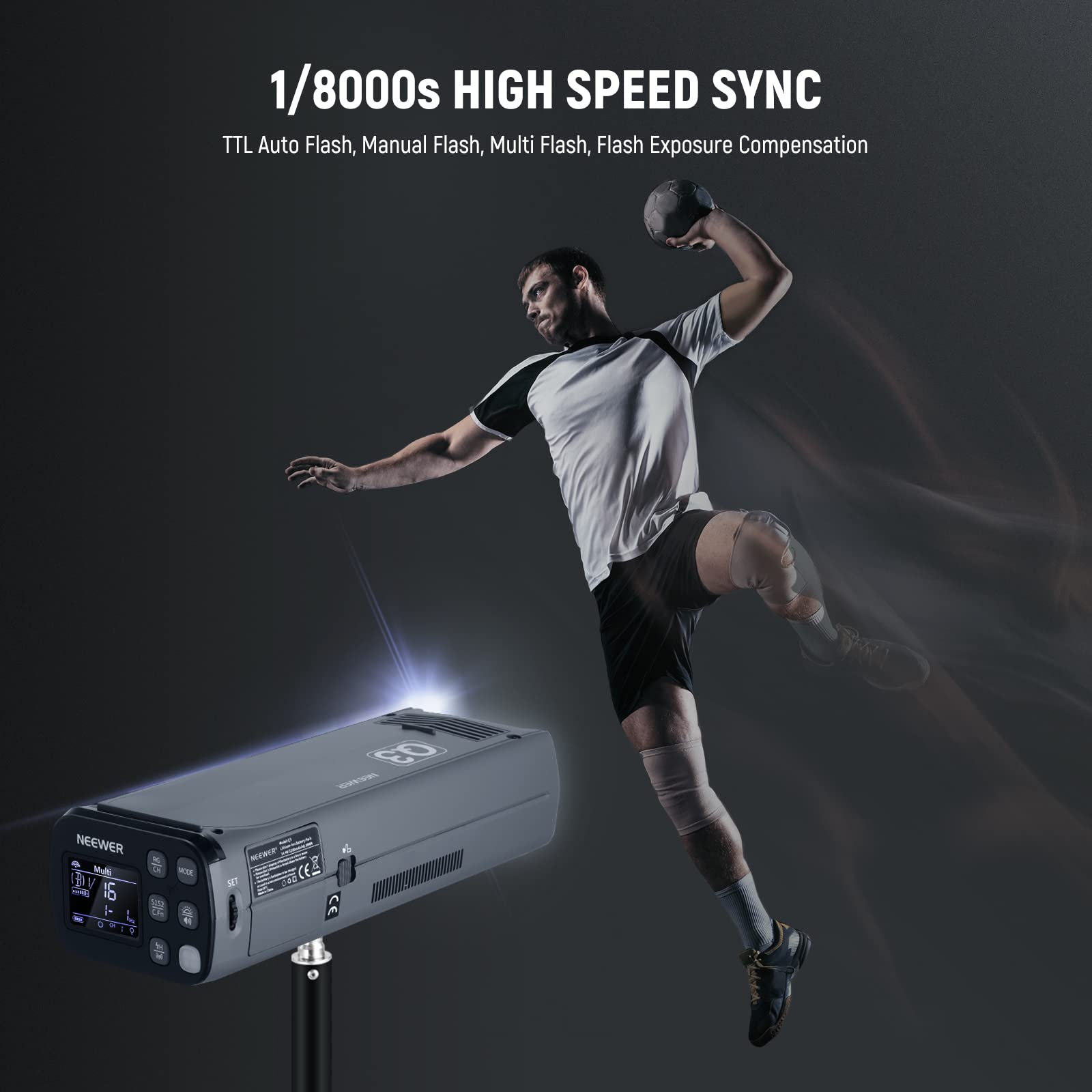 NEEWER Q3 200Ws 2.4G TTL Flash (2nd Version), 1/8000 HSS Strobe Light Photography Monolight with QPRO-C Trigger Compatible with Canon, Diffuser/3200mAh Battery/500 Full Power Pops/Recycle in 0.01-1.8s