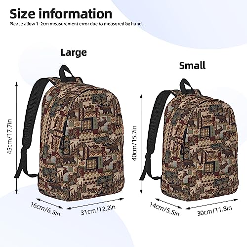 NOKOER Rustic Lodge Bear Printed Canvas Backpack,Casual Daypacks,Laptop Backpack For Women Men,Lightweight Travel Daypack