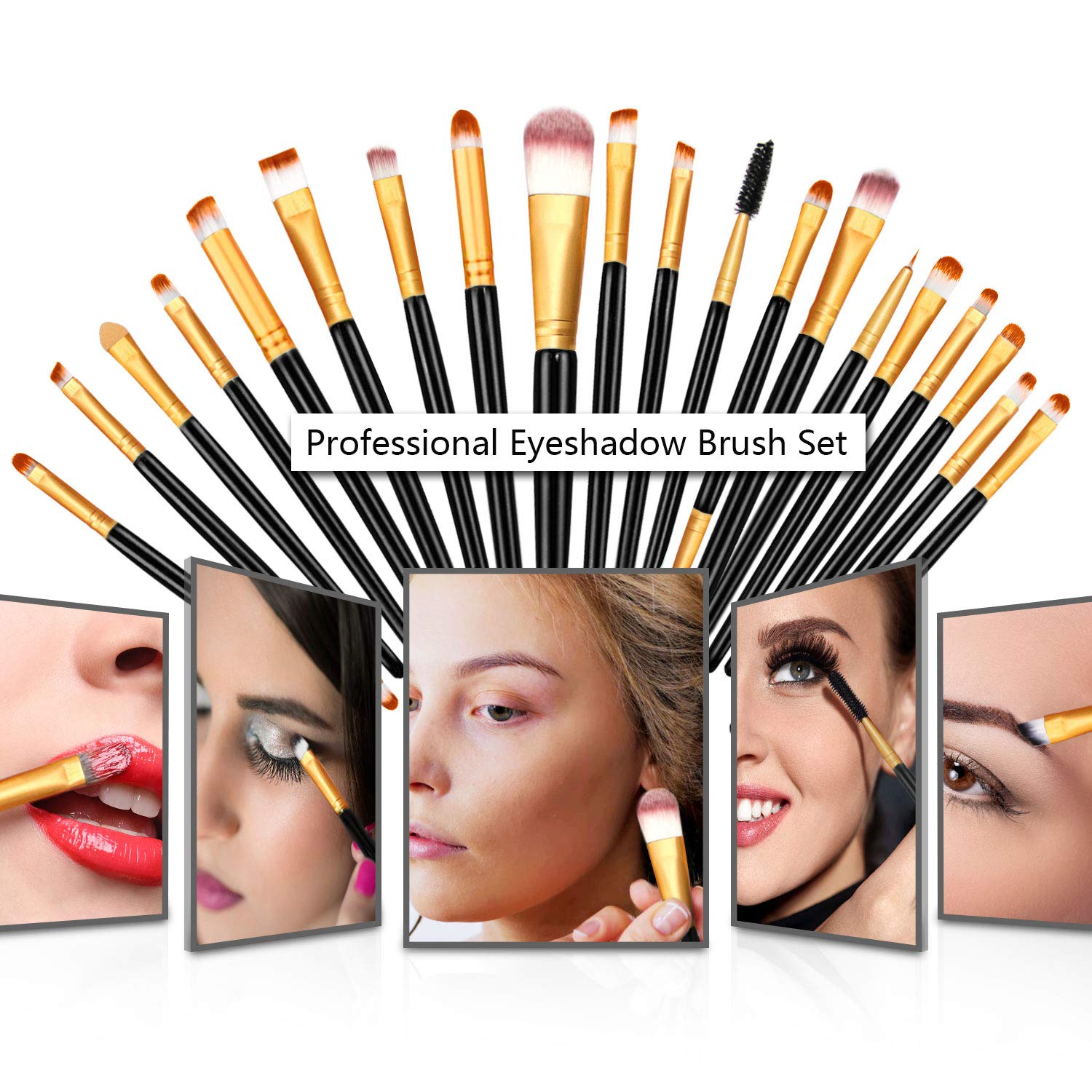 NICEMOVIC 20 Pcs Makeup Brush Set, Powder Foundation Eyeshadow Eyeliner Lip Cosmetic Brushes Make-up Toiletry Kit (Black & Gold) Ideal for Pro & Daily Use