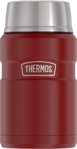 THERMOS Stainless King Vacuum-Insulated Food Jars with Spoon, 24 Ounce, Rustic Red and 16 Ounce, Midnight Blue