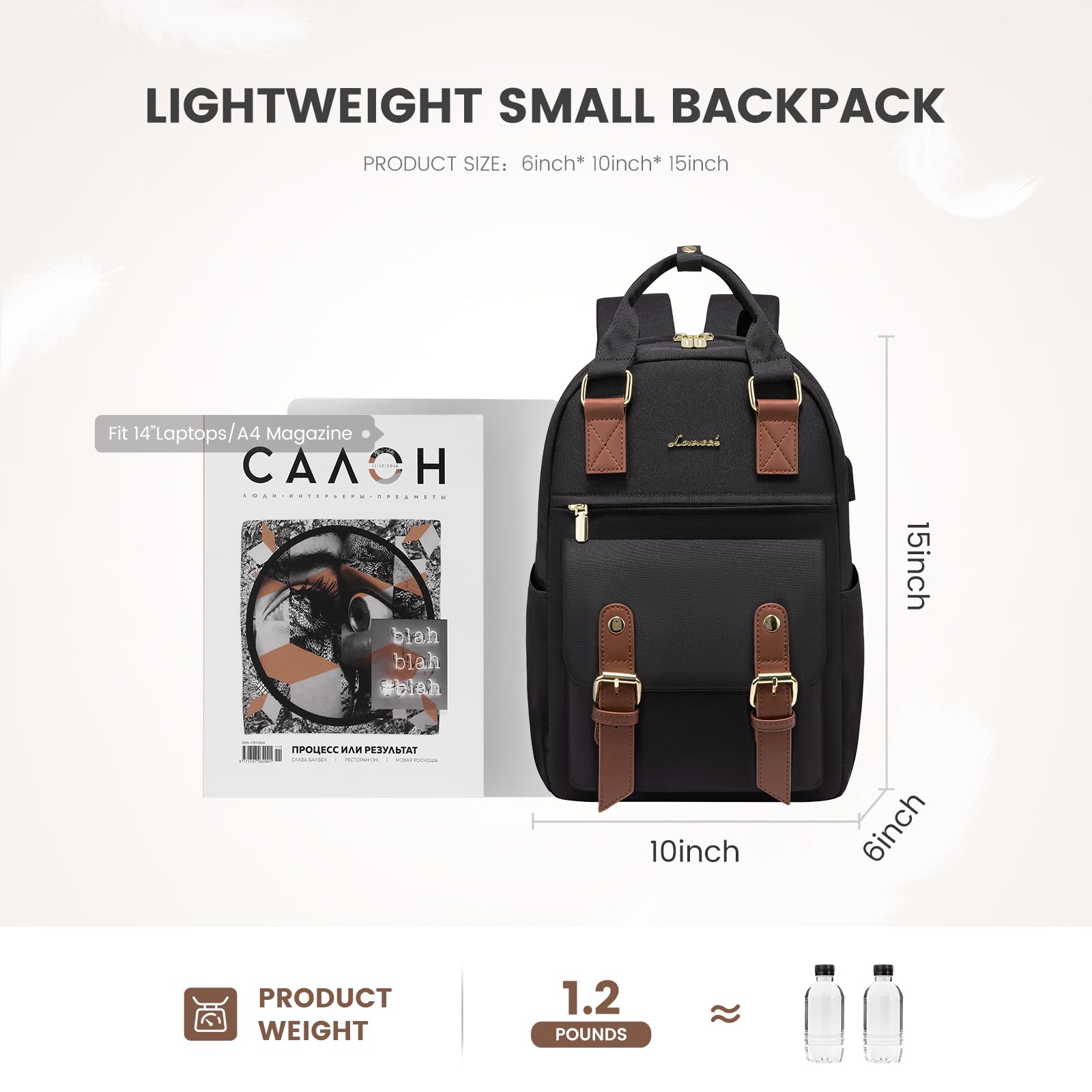 LOVEVOOK Backpack Purse for Women,Cute Waterproof Small Backpack with USB Port,Fashion Mini Backpack Casual Daypack for Travel College Work Daily,Black-Brown