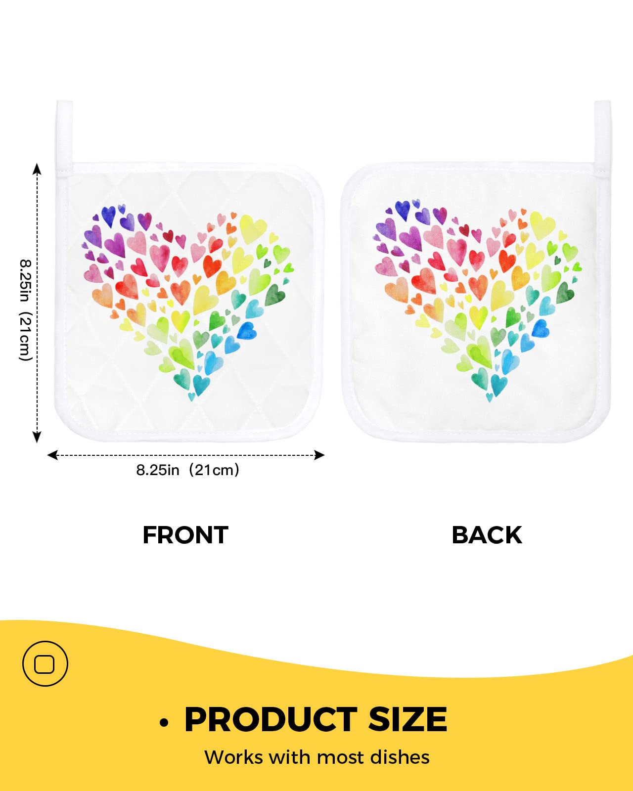 Pot Holders for Kitchen Colorful Rainbow Love Heart Heat Resistant Potholders Summer Romantic Hot Pads Non Slip Kitchen Pot Holders Set of 2 for BBQ Cooking Baking Grilling