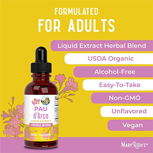 MaryRuth Organics PAU d'Arco Bark Liquid Herbal Supplement | Immune Support, Digestive & Gut Health | Echinacea, Usnea Lichen, Reishi Mushroom, Thyme Leaf | Vegan, Non-GMO | 1 Fl Oz, 1 Month Supply
