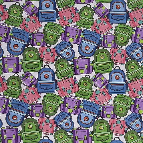 Mook Fabrics Cotton Back to School Backpack, White Cut by The yard
