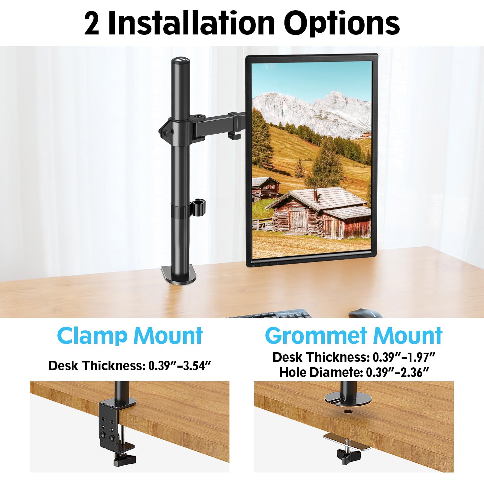 MOUNTUP Single Monitor Desk Mount, Fully Adjustable Single Monitor Arm Stand, Computer Screen Mount for 1 Max 32 Inch,17.6 lbs Display, Monitor Stand with Clamp&Grommet Base, VESA 75x75mm 100x100mm