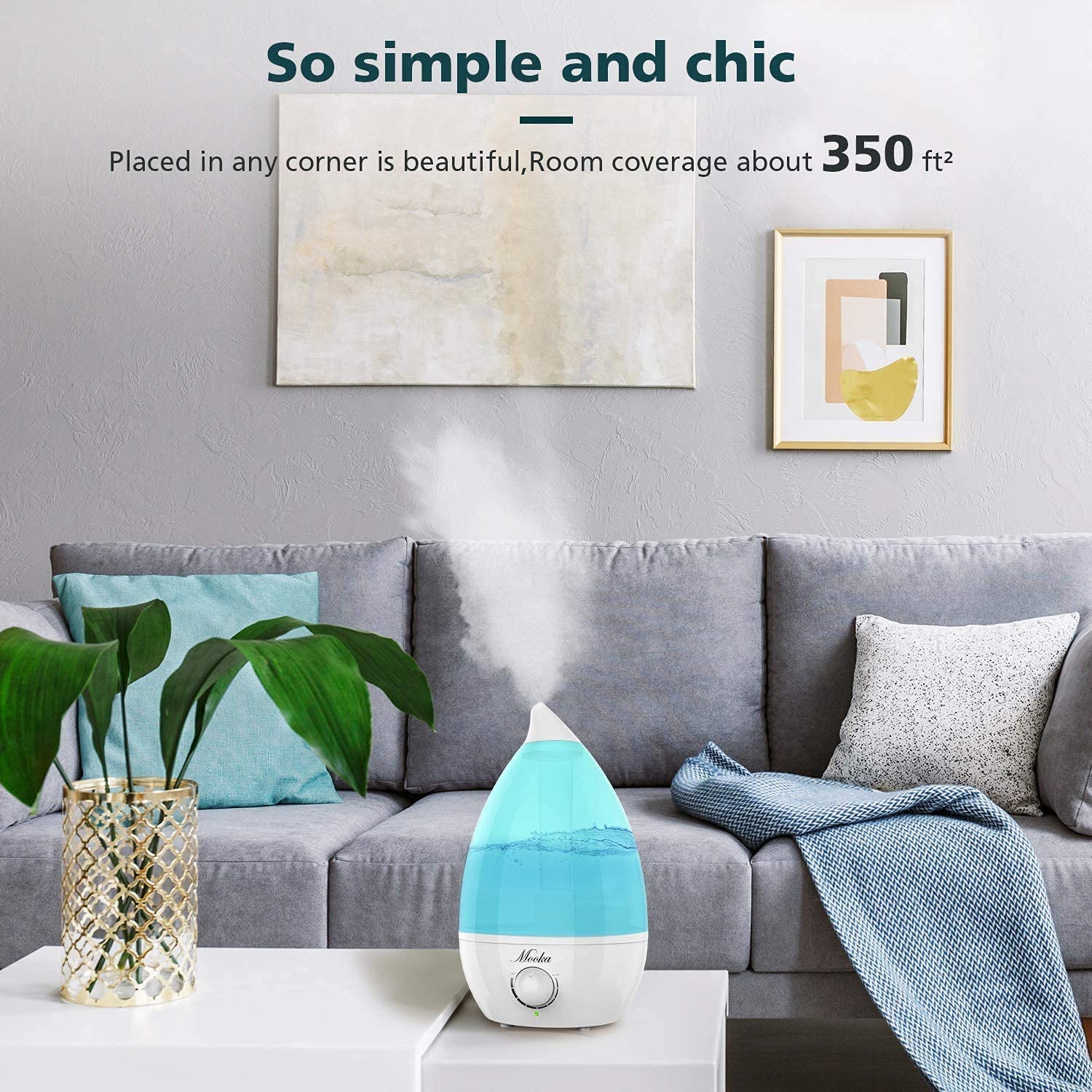 Mooka Humidifiers 2-in-1 Cool Mist Humidifier Diffuser for Baby Home Bedroom Office, 2L Essential Oil Diffuser with Adjustable Mist Output, Waterless Auto-Off, Whisper-Quiet, Up to 21 Hours, BPA Free