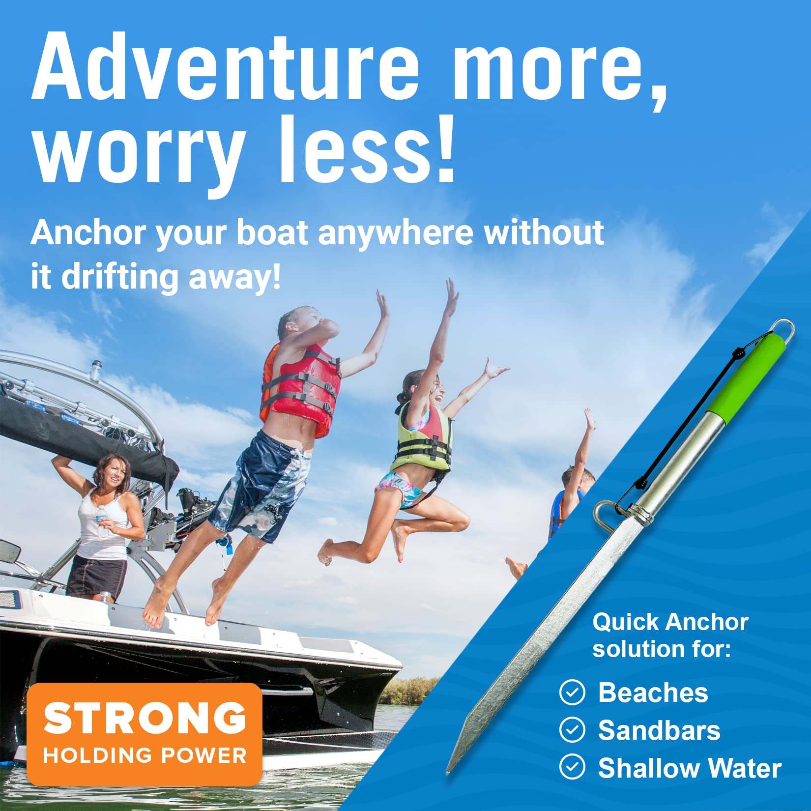 Sand Spike Boat Anchor Pole for Boats Jetski Pontoon Kayak Jet Ski Boating | Large & Small Slide Pole Stick System for Shallow Water Shore, Sandbar, Beach & Land with Bag for Accessories Up to 30 Ft