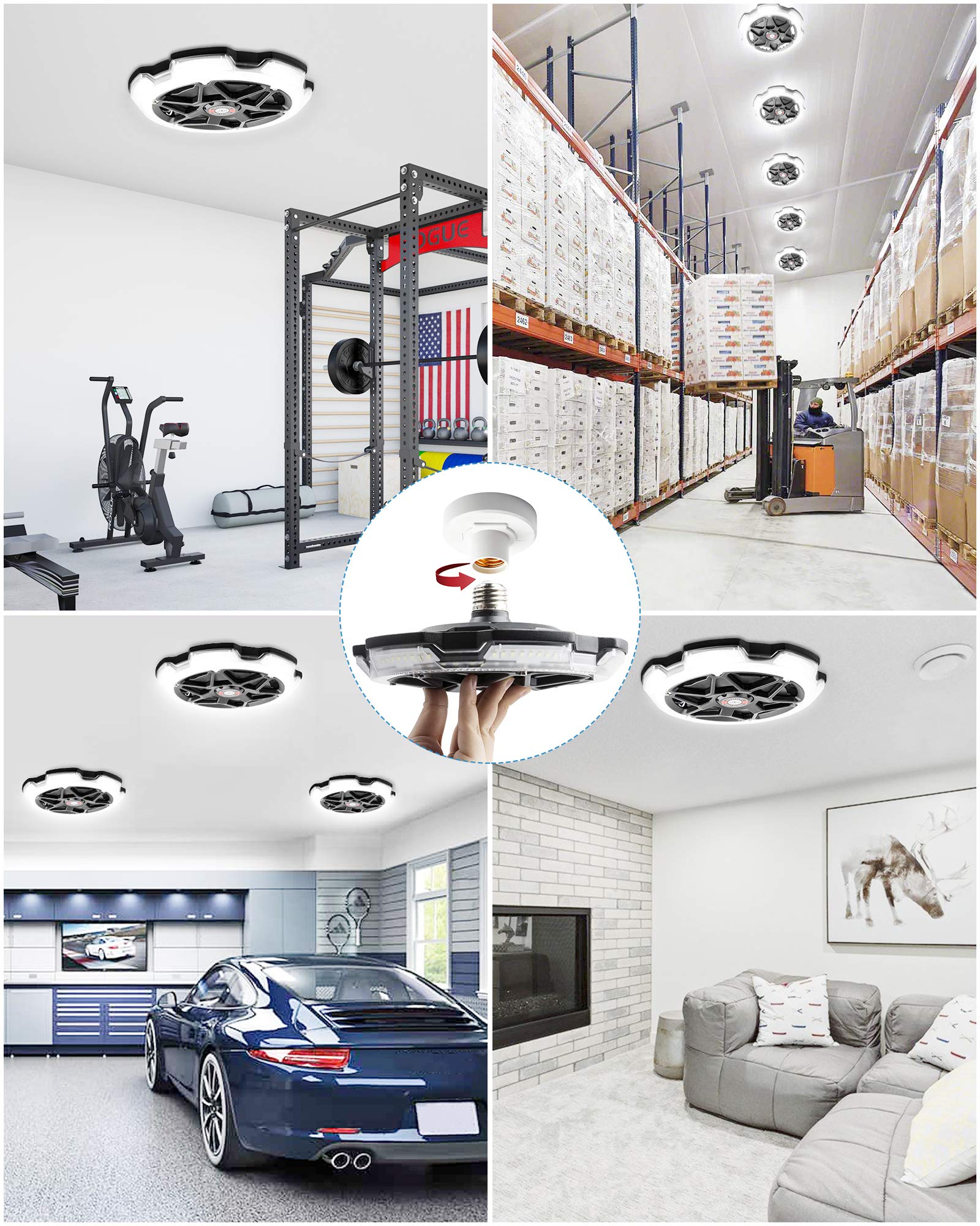NICLUM Garage Light, LED Garage Light E26/E27 Garage Lights 60W Garage Lights Ceiling 6500LM 6500K Led for Garage,Attic,Basement,Home,Office