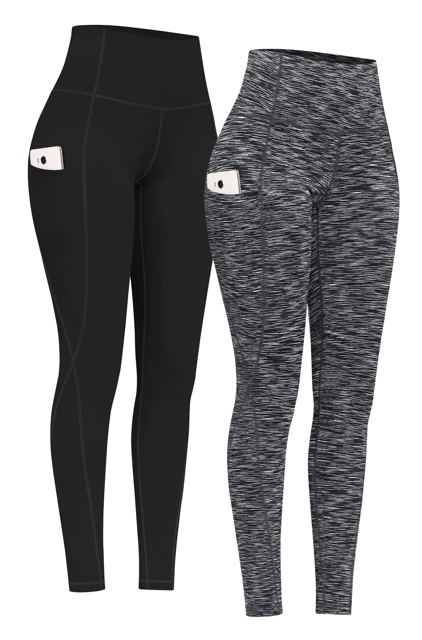 PHISOCKAT 2 Pack High Waist Yoga Pants with Pockets, Tummy Control Leggings, Workout 4 Way Stretch Yoga Leggings