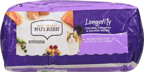 Rachael Ray Nutrish Longevity Premium Natural Dry Cat Food, Chicken with Chickpeas & Salmon Recipe, 3 Pounds