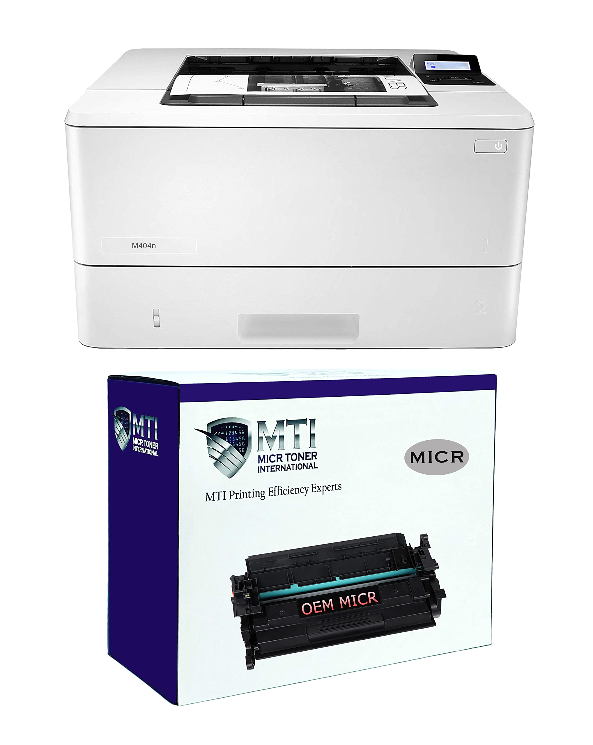 MTI M404n Laser Pro Monochrome Check Printer Bundle with 1 MTI 58A CF258A Modified MICR Toner Cartridge for Printing Business and Personal Checks (2 Items)