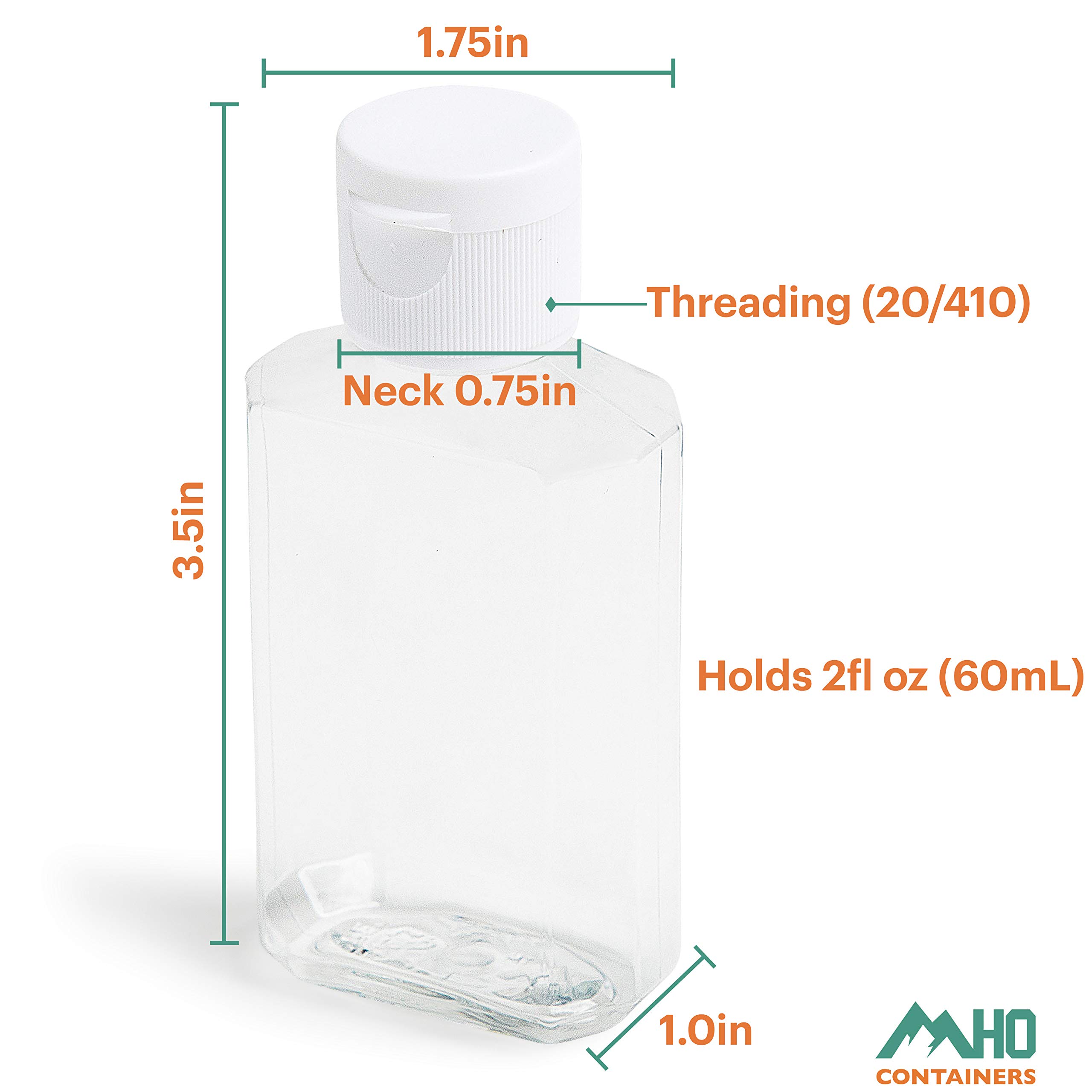 MHO Containers | Empty Clear Travel Refillable Flip-Top Bottles - BPA/No Parabens, 60millileter/2ounce - Set of 6