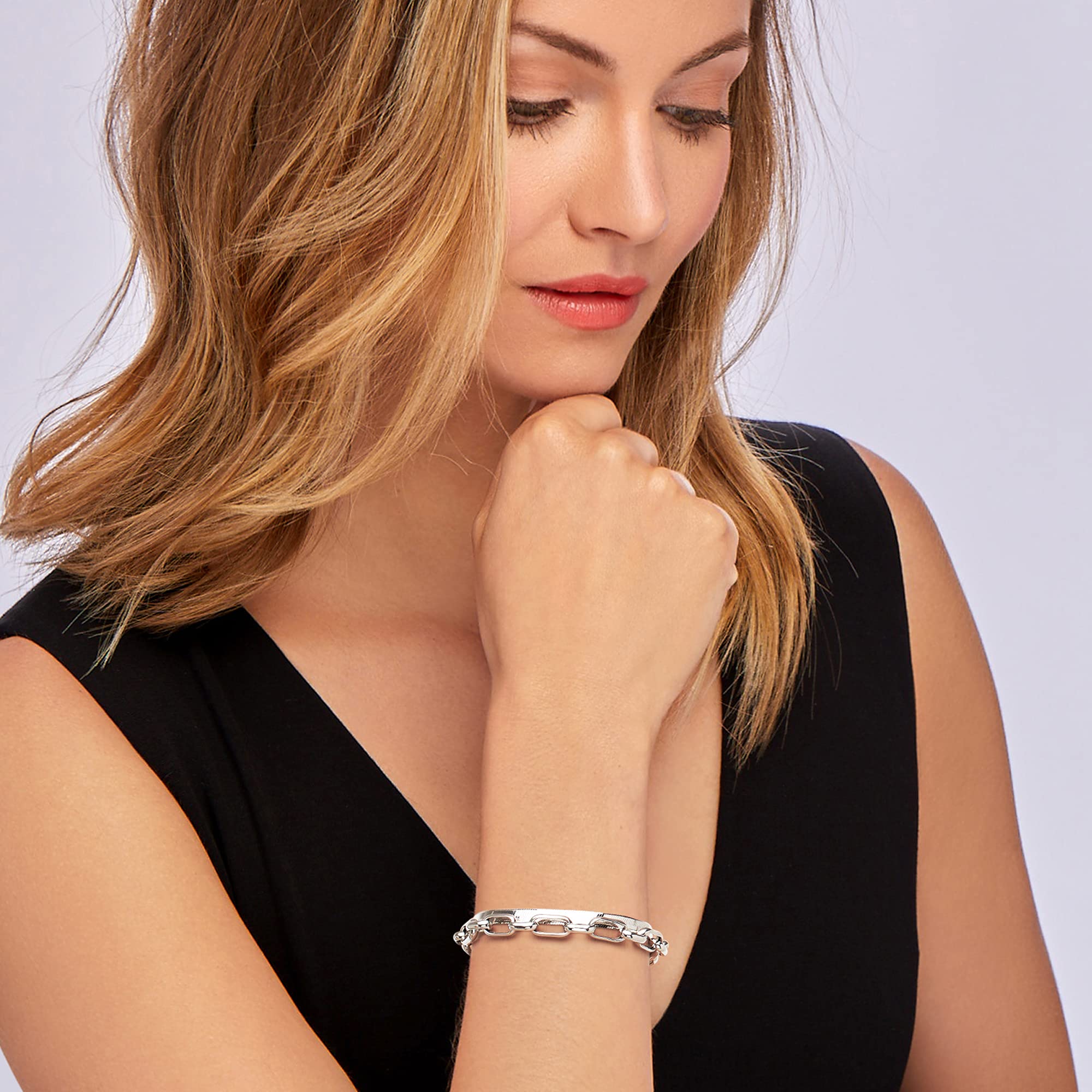 Ross-Simons Sterling Silver Jewelry Set: Herringbone and Paper Clip Link Bracelets. 7 inches