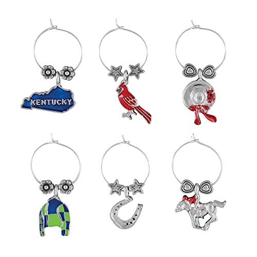 Supreme Housewares 6-Piece Wine Charms/Wine Glass Tags/Drink Markers for Stem Glasses, Wine Tasting Party (Kentucky)