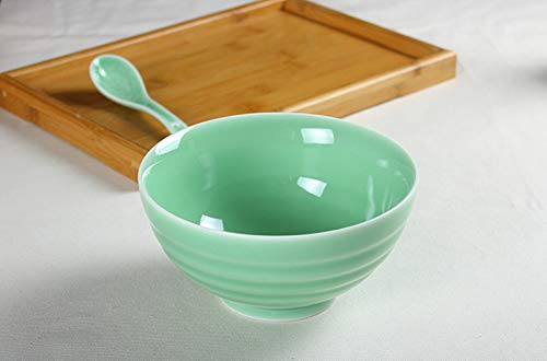 Salad Bowl 28 Ounce Chinese Rice Bowls Celadon Dinnerware Porcelain Cereal Bowls Microwave and Dishwasher Safe (6.5 Inch, Green)