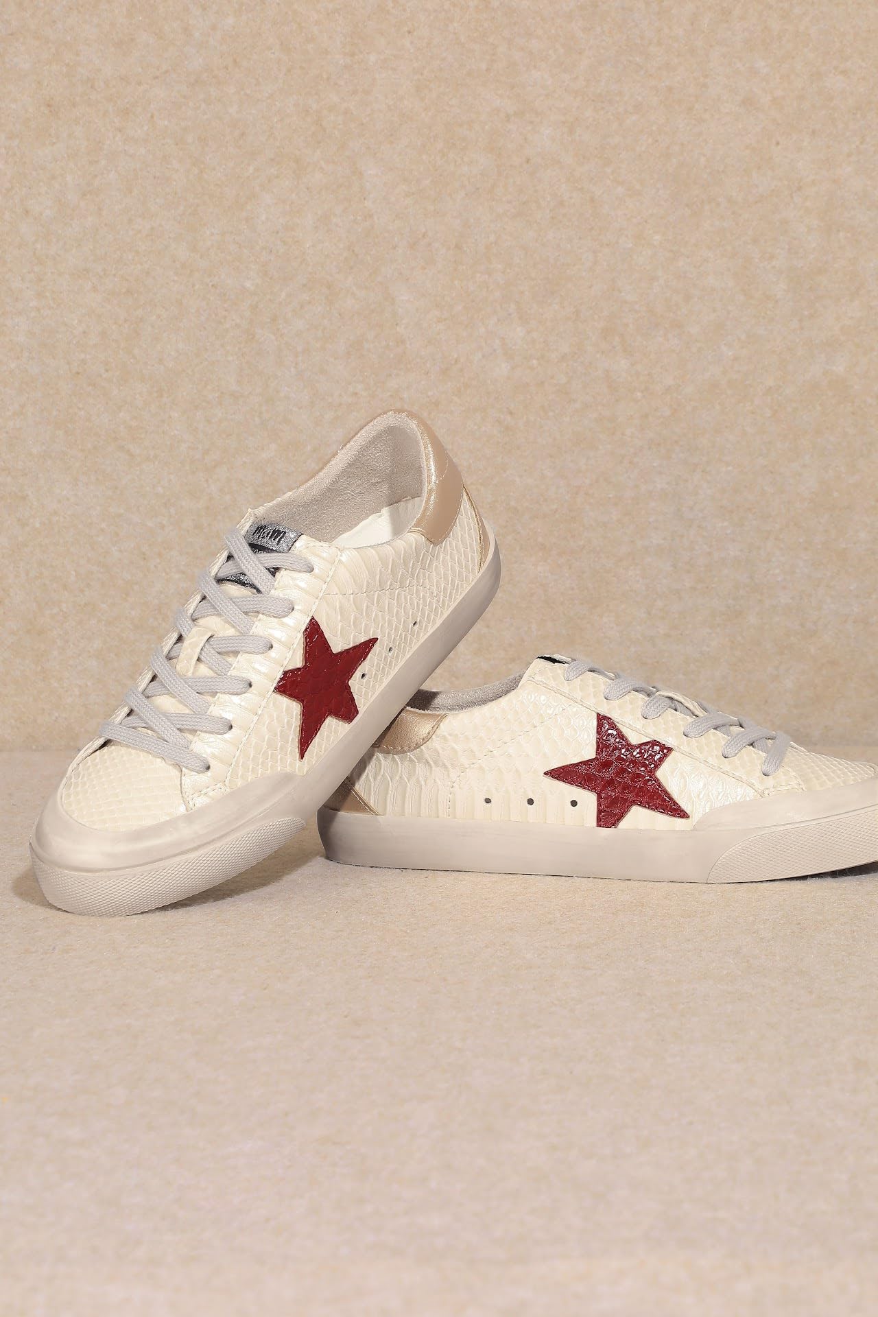 Mi.iM Sadie Rubber Sole Lace-up Leather Star Sneakers (7.5, Beige)