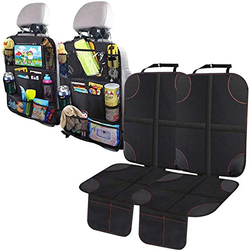 omotor 4PCS Car Seat Protector Set Tablet Holder Kick Mat Cover Car Backseat Organizer for Kid & Toddlers Baby Carseat Cover (2 Sets)
