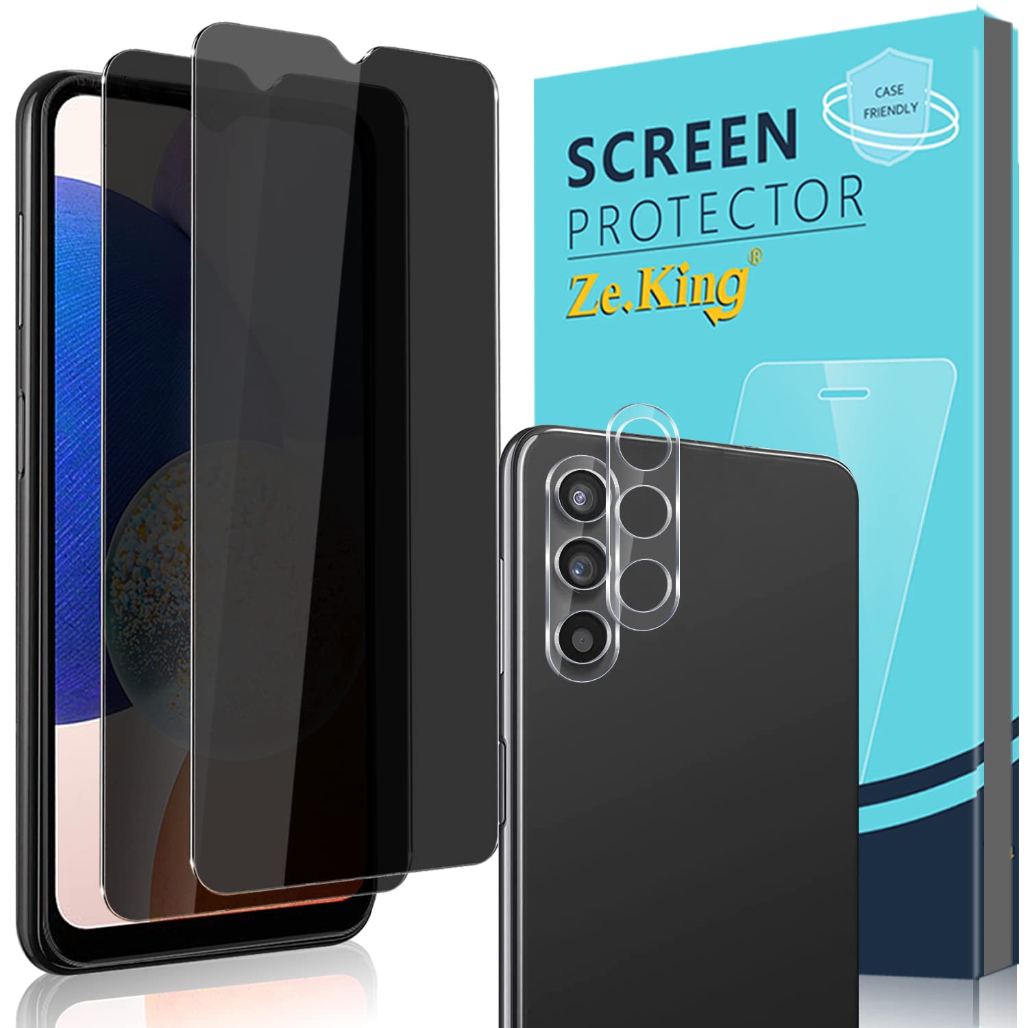 Zeking [2+2 Pack for Samsung Galaxy A14 5G Privacy Tempered Glass Screen Protector and Camera Lens Protector, Anti-Spy [Anti-Scratch] HD Clarity 9H Hardness [Bubble Free]