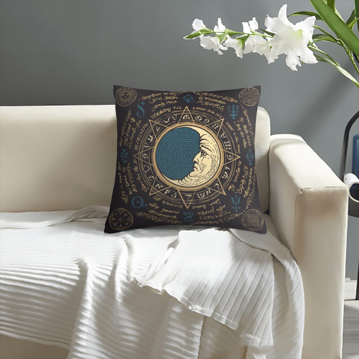 Moon Curse Religious Tarot Eight Pointed Star Sun Magic Pillow Covers Art Pillowcases Aesthetic Home Decor Bed Couch Sofa Office Living Room 18x18Inch