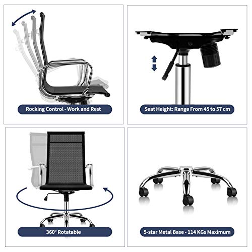 MASTERY MART High Back Office Chair, Mesh Fabric Task Chair, Swivel Chair, Mid Century Desk Chair with Armrests for Executive, Conference Room, Home Office