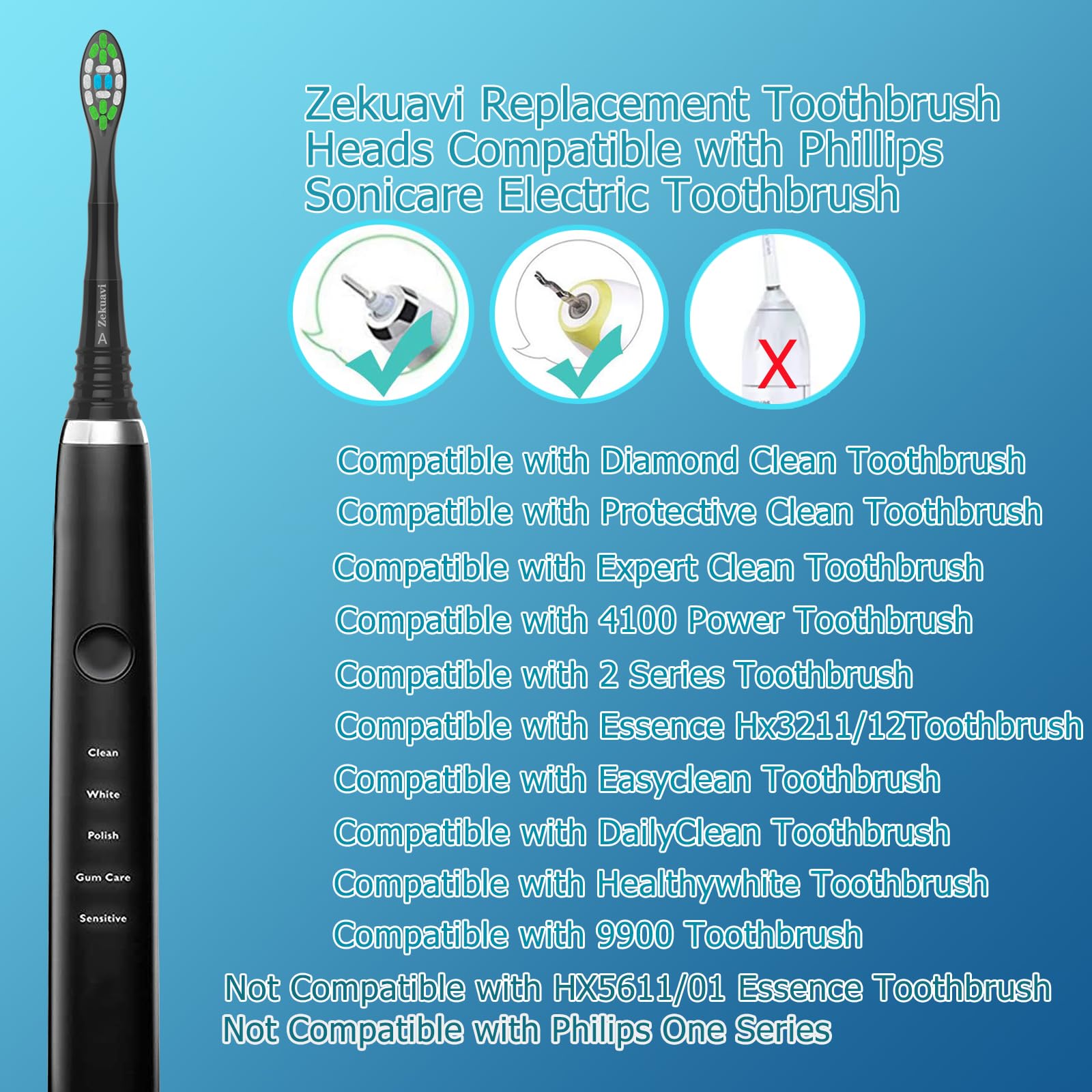 Zekuavi Replacement Heads Compatible with Phillips Sonicare Electric Toothbrush, 8 Pack Toothbrush Replacement Brush Head Fits for Philips Sonicare Protective Daily 4100 1100 5100 6100, 8White