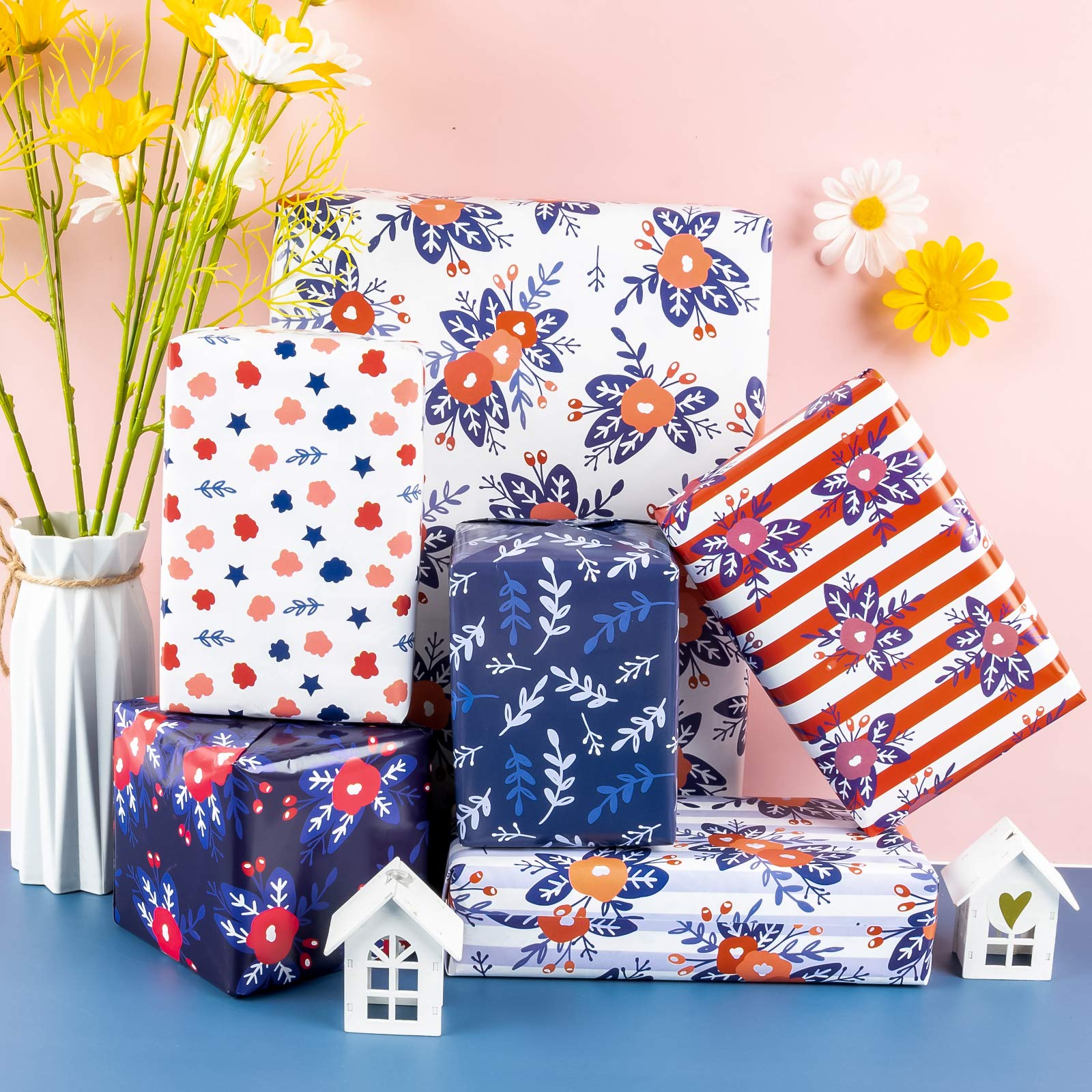 MAYPLUSS Wrapping Paper Large Sheet - Folded Flat - 6 Different Autumn Print Design (45.2 sq. ft.ttl.) - 27.5 inch X 39.4 inch Per Sheet