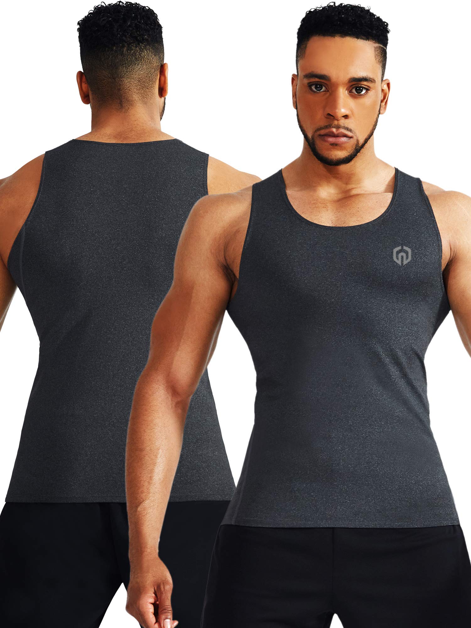NELEUS Men's 3 Pack Compression Tank Top Tight Muscle Shirts,5074,Black (Grey)/Slate Gray/Navy,US L,EU XL