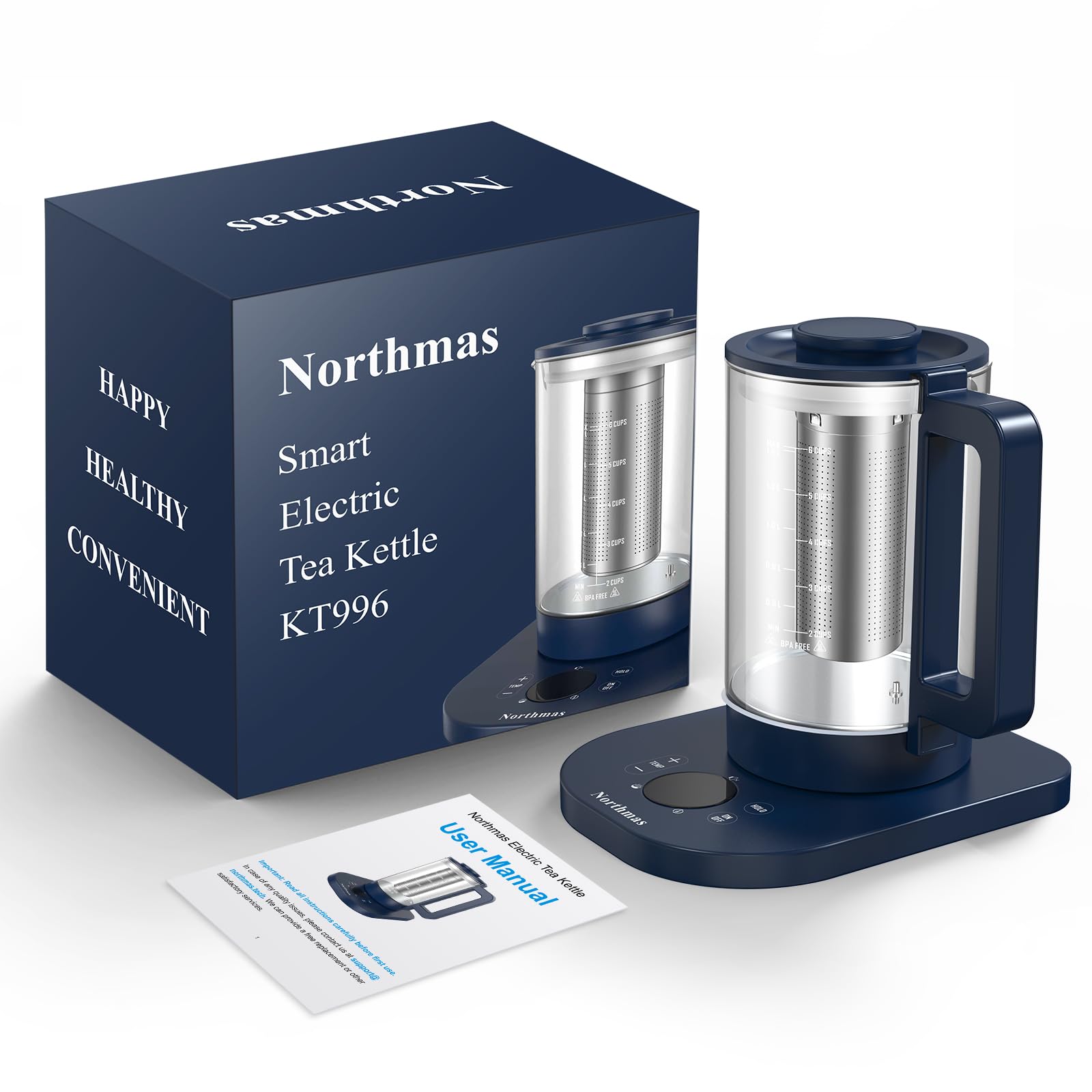 Northmas Electric Kettle, Temperature Control Glass Kettle with Stainless Tea Infuser, Accurate Temperature to 5℉, 1200W Rapid Boiling & 6 Hours Keep Warming, 1.4L Volume