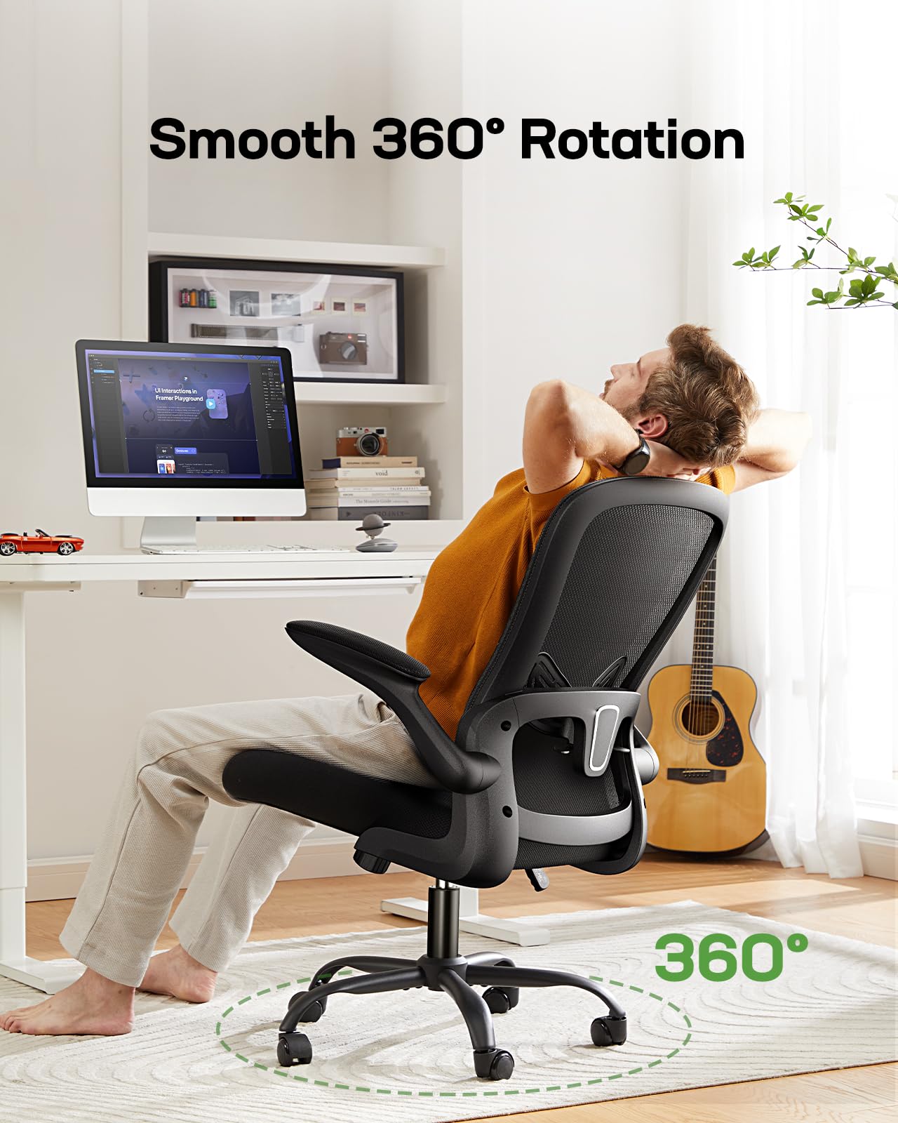 Marsail Office Chair Ergonomic-Desk Chair: Mesh Back Home Office Chair with Adjustable Lumbar Support, Computer Desk Chair with Flip-up Armrests Swivel Home Office Task Chair(Black)