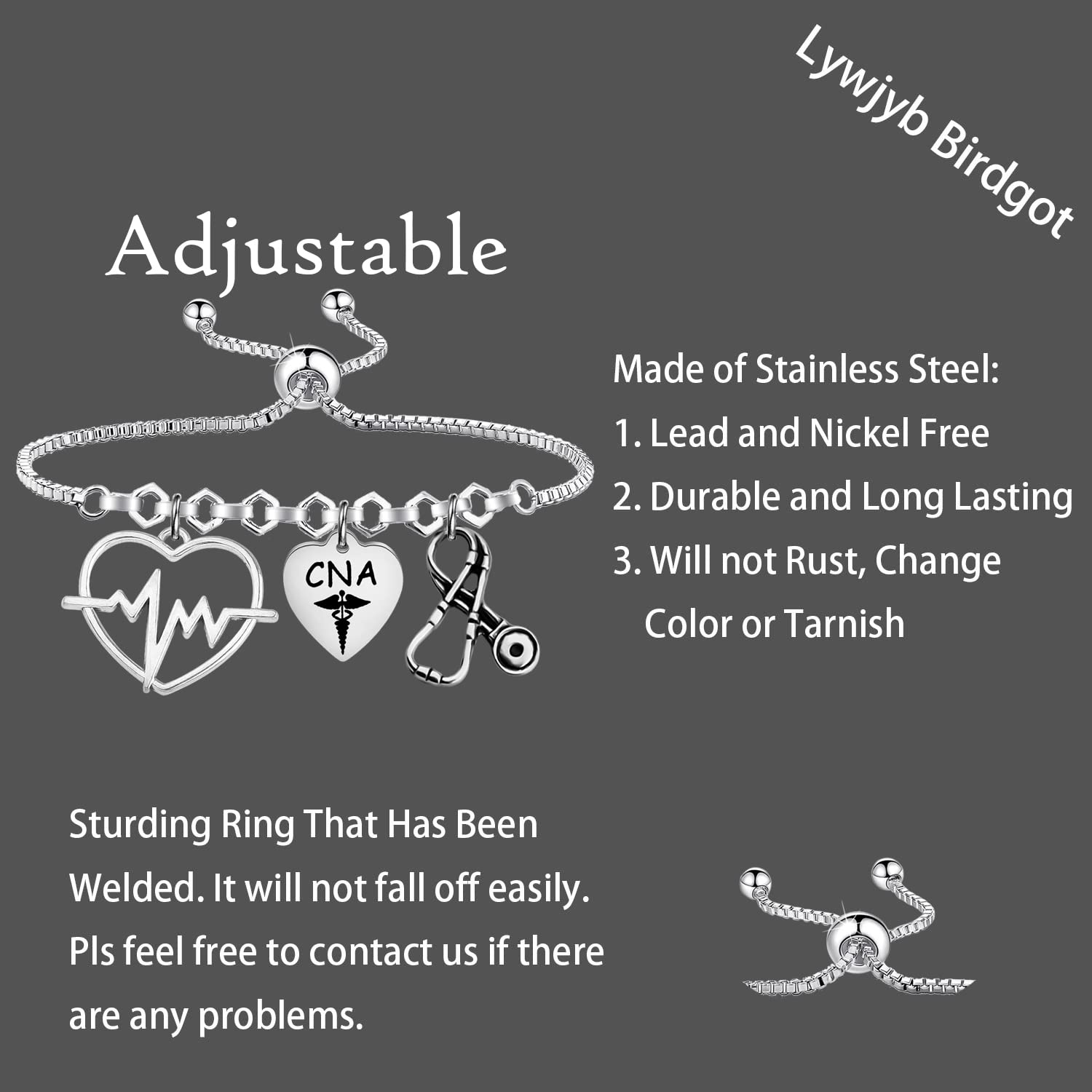 Lywjyb Birdgot CNA Bracelet CNA Certified Nursing Assistant Gift Graduation Gift for CNA Nurse (cna br card)