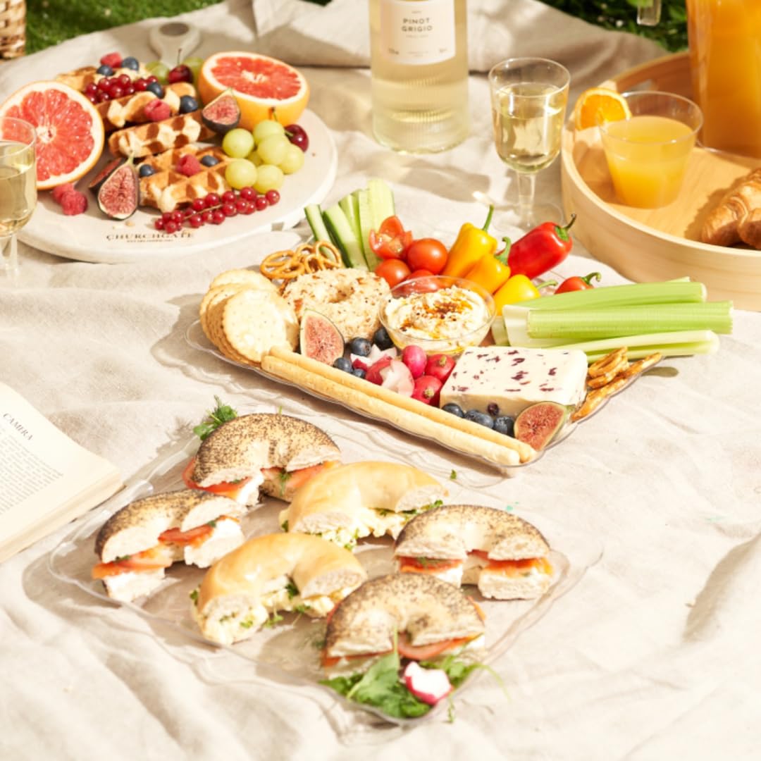 MATANA 6 Large Clear Plastic Serving Tray - 13" x 9" Inch Rectangle Disposable Serving Platters, Party Dish Food Trays for Parties, BPA-Free, Reusable