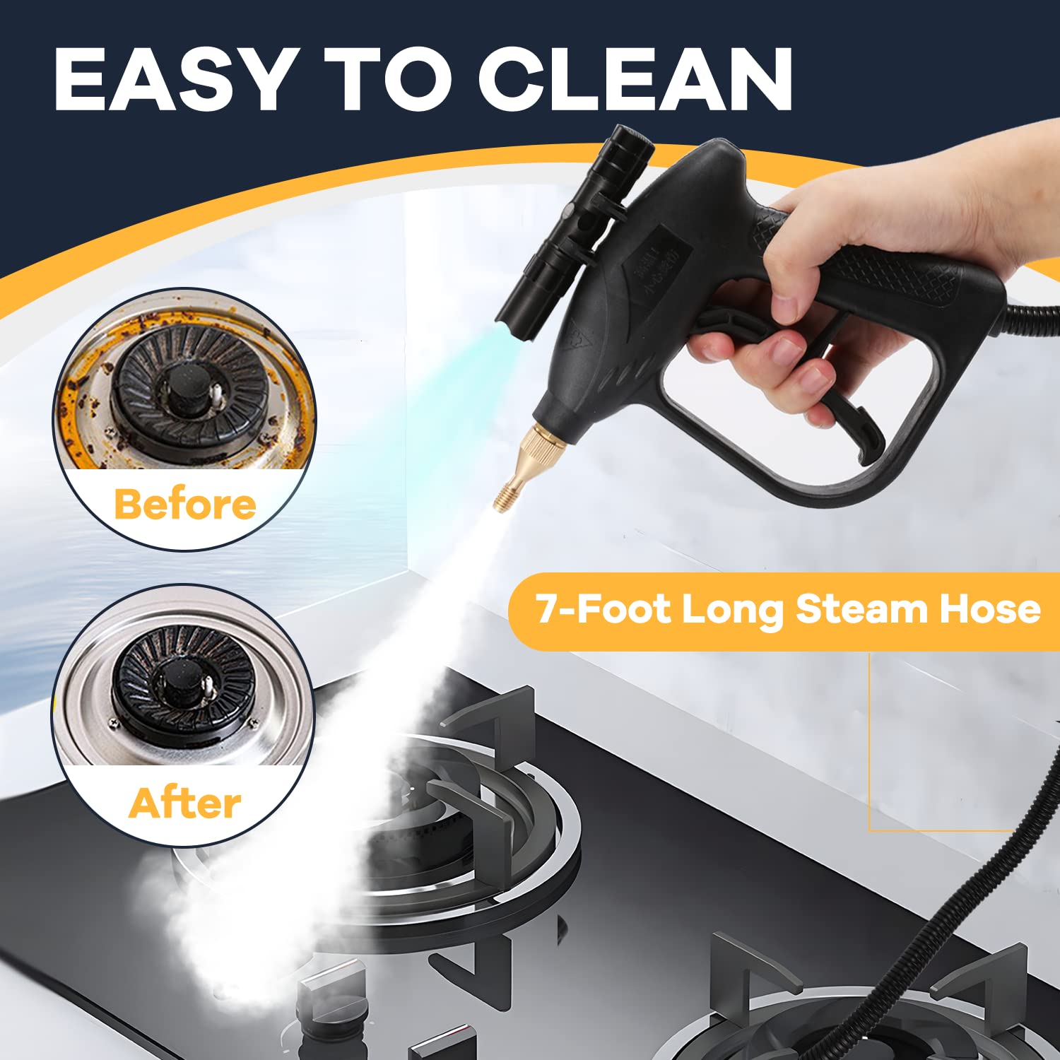 Moongiantgo 1700W High Pressure Steam Cleaner Handheld Portable Instant Steam Cleaning Machinefor Commercial Home USe Kitchen Bathroom Grout Tile Car Detailing (Yellow, 110V)