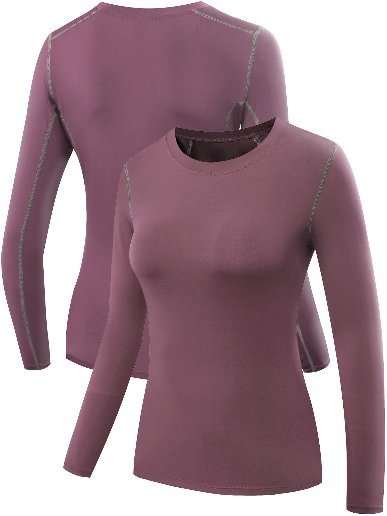 NELEUS Women's 3 Pack Dry Fit Athletic Compression Long Sleeve T Shirt,8019,Black/Grey/Rosy Brown,US XL,EU 2XL