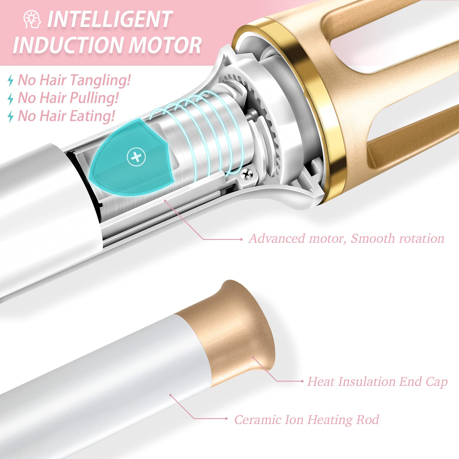 VISKS Auto Ceramic-ion Hair Curler, Super Easy-to-use 1 inch Automatic Curling Iron with 1" Barrel & 3 Temps Settings, Auto Shut-Off, Rotating Curling Wand