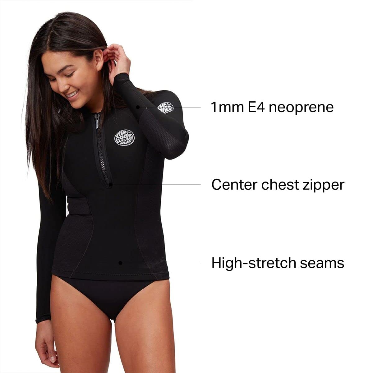 Rip Curl G-Bomb 1mm LS Front Zip Womens Wetsuit Jacket 0090-Black 8