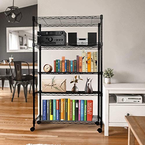 Simple Deluxe Heavy Duty 5-Shelf Shelving Unit 1250Lb Capacity, 29.92" D x 13.98" W x 62.99" H, 5 Tier, Black