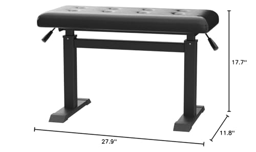 VINGLI Adjustable Piano Bench, Black, Foam, Metal, Faux Leather, 27.9"W x 11.8"D x 17.7"H