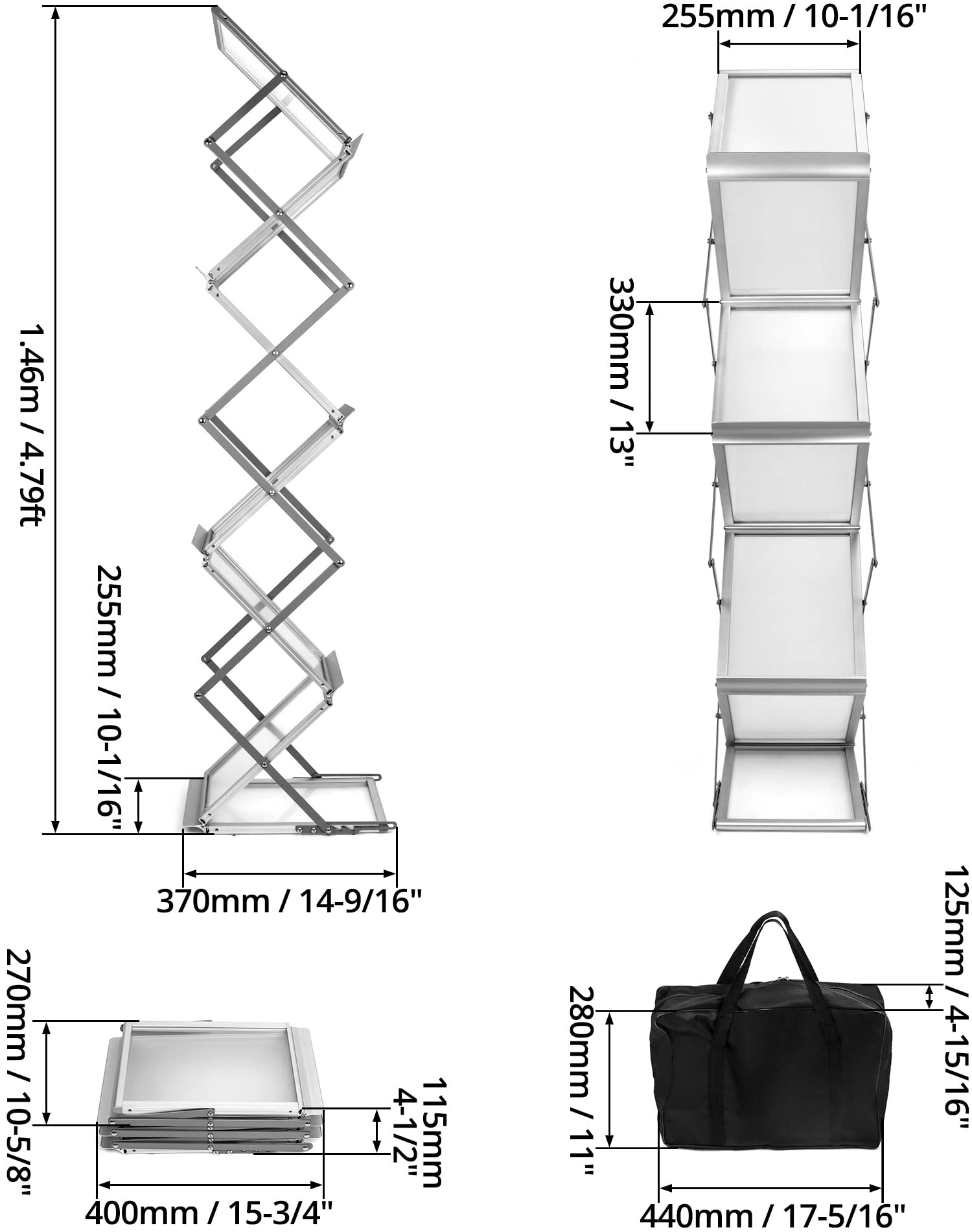QWORK Portable Foldable Magazine Rack Brochure Stand with Carrying Bag - 2 Pack 6 Pockets Catalog Literature Rack for Trade Shows, Exhibitions, Office, and Retail Stores