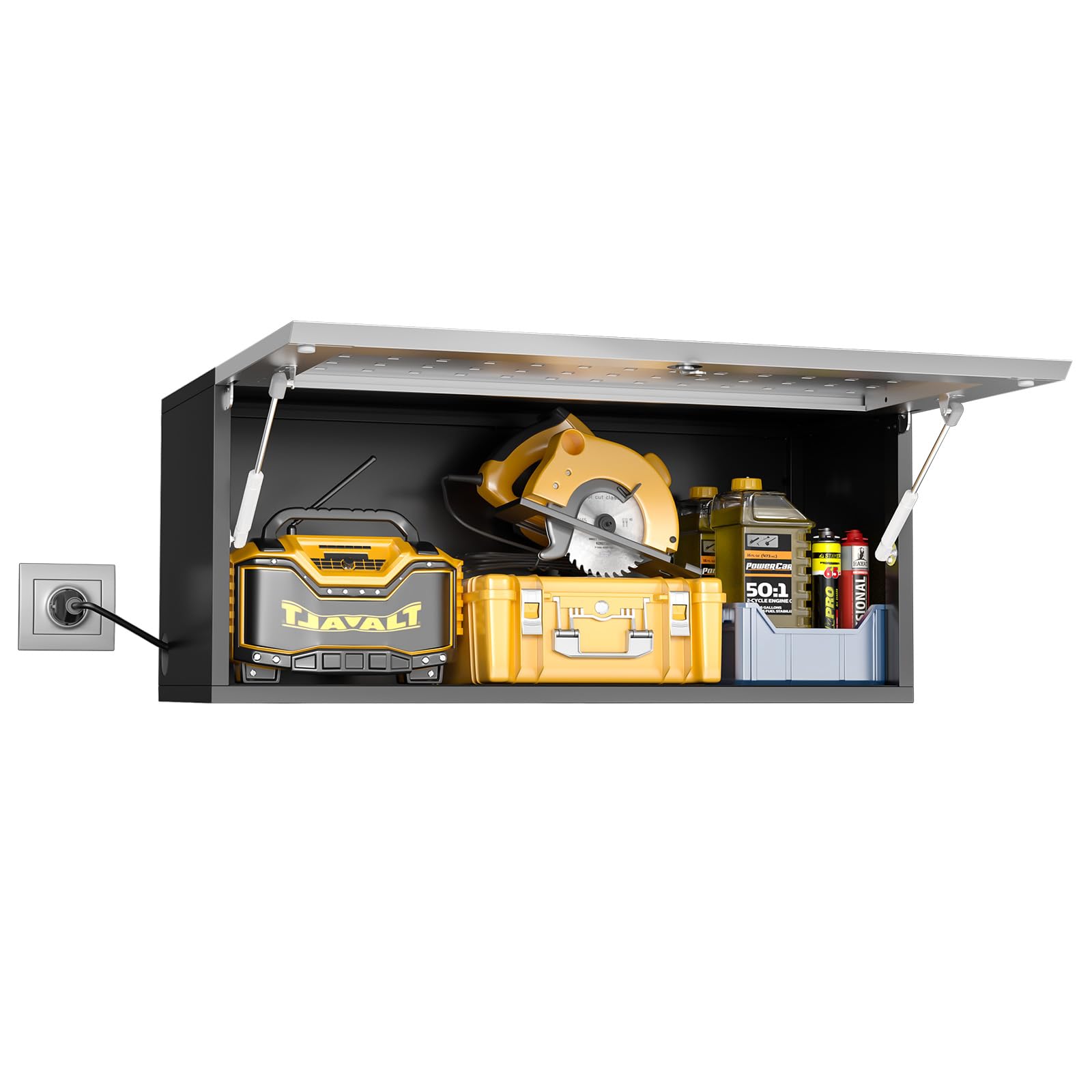 MetalMax Metal Wall Cabinet for Garage Floating Garage Storage Cabinet Wall Mount Shop Cabinet Upper Storage Trailer Cabinet GearBox Flip Up Tool Cabinet Small Wall Steel Cabinet Assembly Required